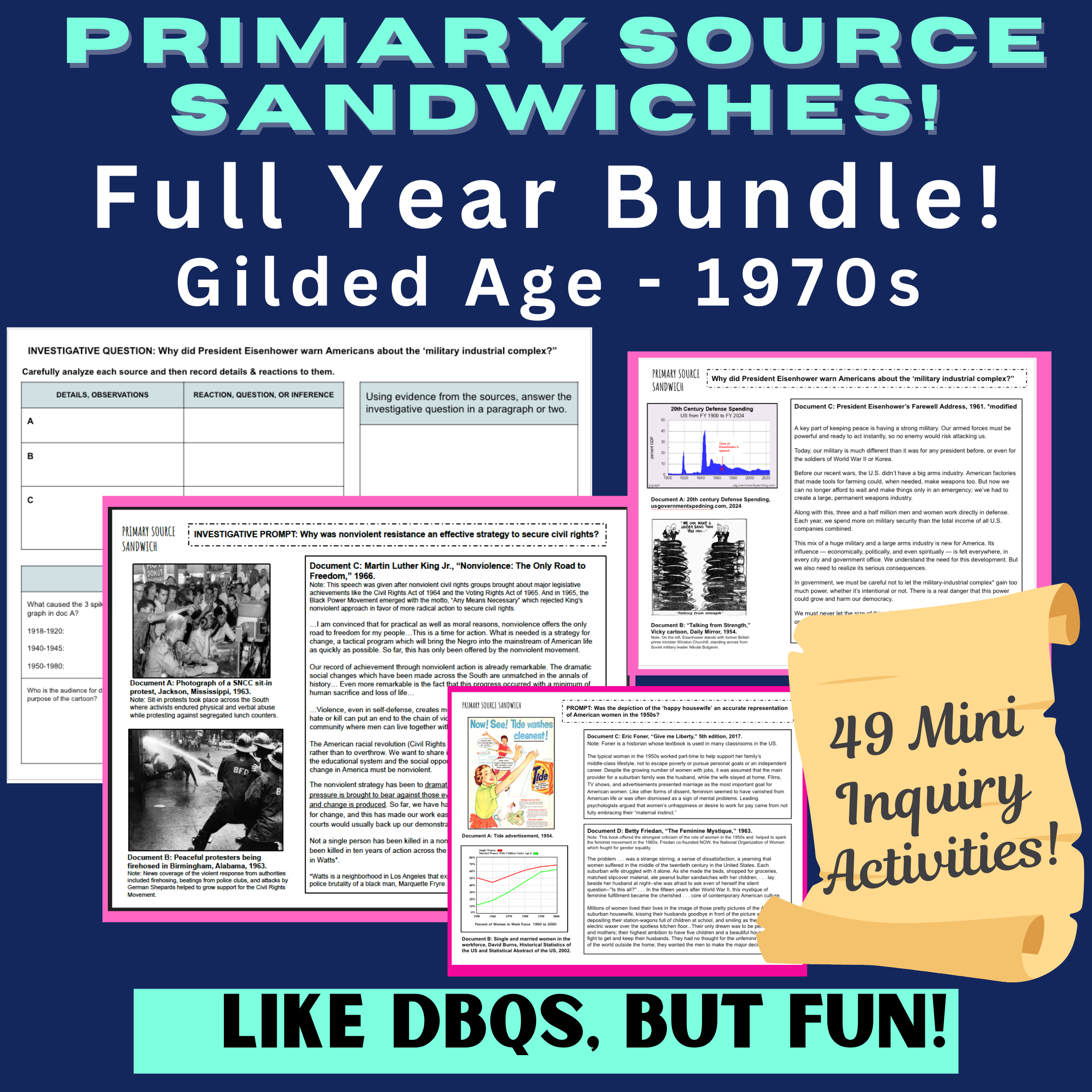Mini-Inquiry Activities: Full Year Bundle - Gilded Age to 1970s ...